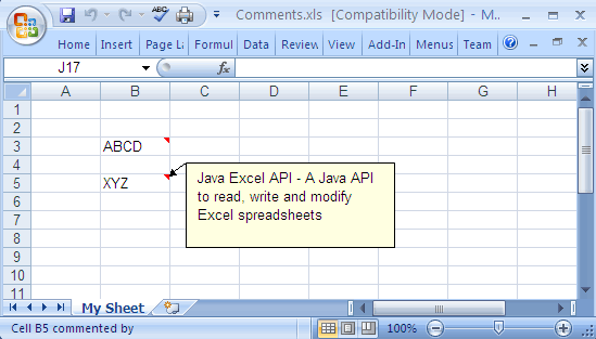 BE THE CODER Excel Java Excel API Examples How To Add Comment To 